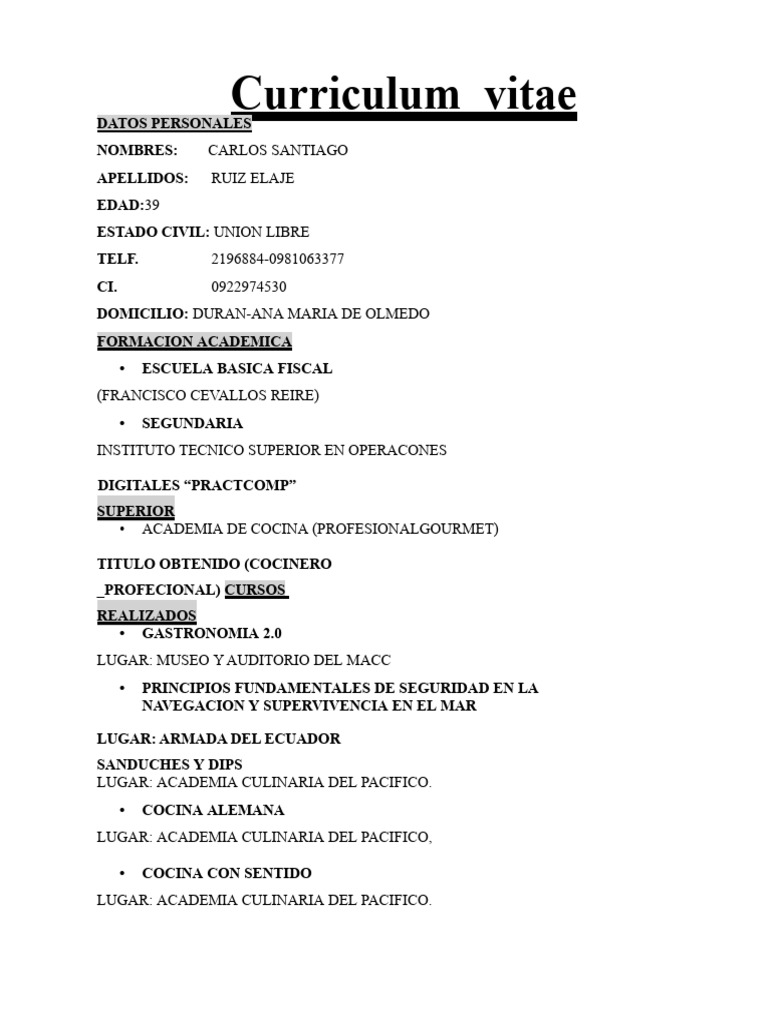 Curriculum Vitae CARLOS RUIZ, MODIFICADO | PDF