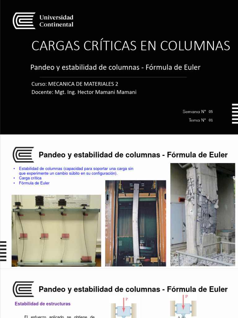 Unidad 02_Semana_05_Pandeo y estabilidad de columnas - Fórmula de Euler(1) | PDF | Pandeo ...