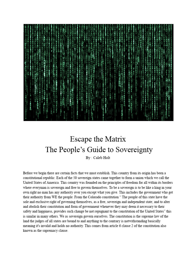 Escape The Matrix The Peoples Guide To Sovereignty | PDF