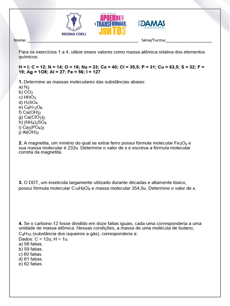 Exercicios De Massa Molar Pdf