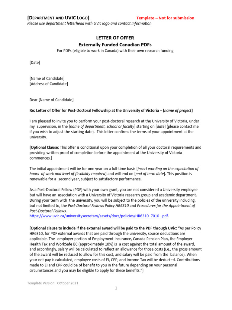 Pdoc Ext Fund Can Offer Letter | PDF