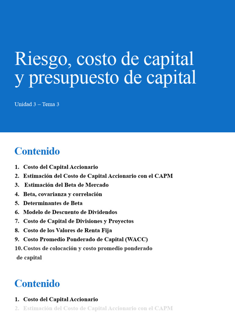 Tema 3 - Riesgo, Costo de Capital y Presupuesto de Capital | PDF