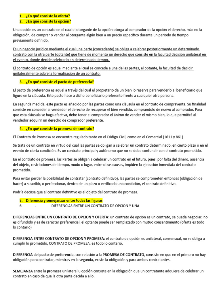 Promesa Opcion Pacto de Preferencia y Promesa de Contrato | PDF | Derecho civil (sistema legal ...