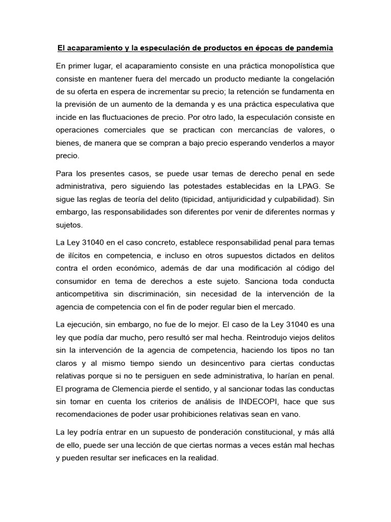 Acaparamiento y Especulación | PDF