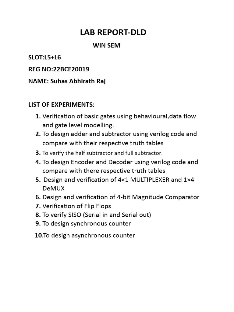 22bce20019. Lab Report-Dld | Download Free PDF | Electronic Circuits | Electronic Design