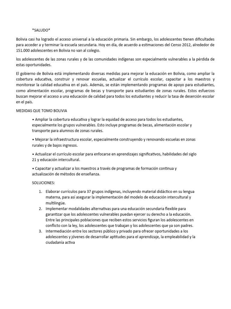 Original Discurso De La Delegación De Bolivia Educación En
