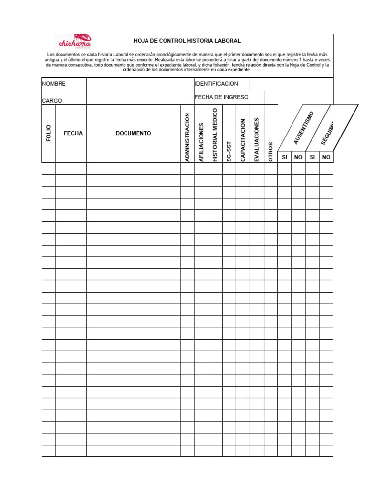 Hoja de Control Historia Laboral | PDF