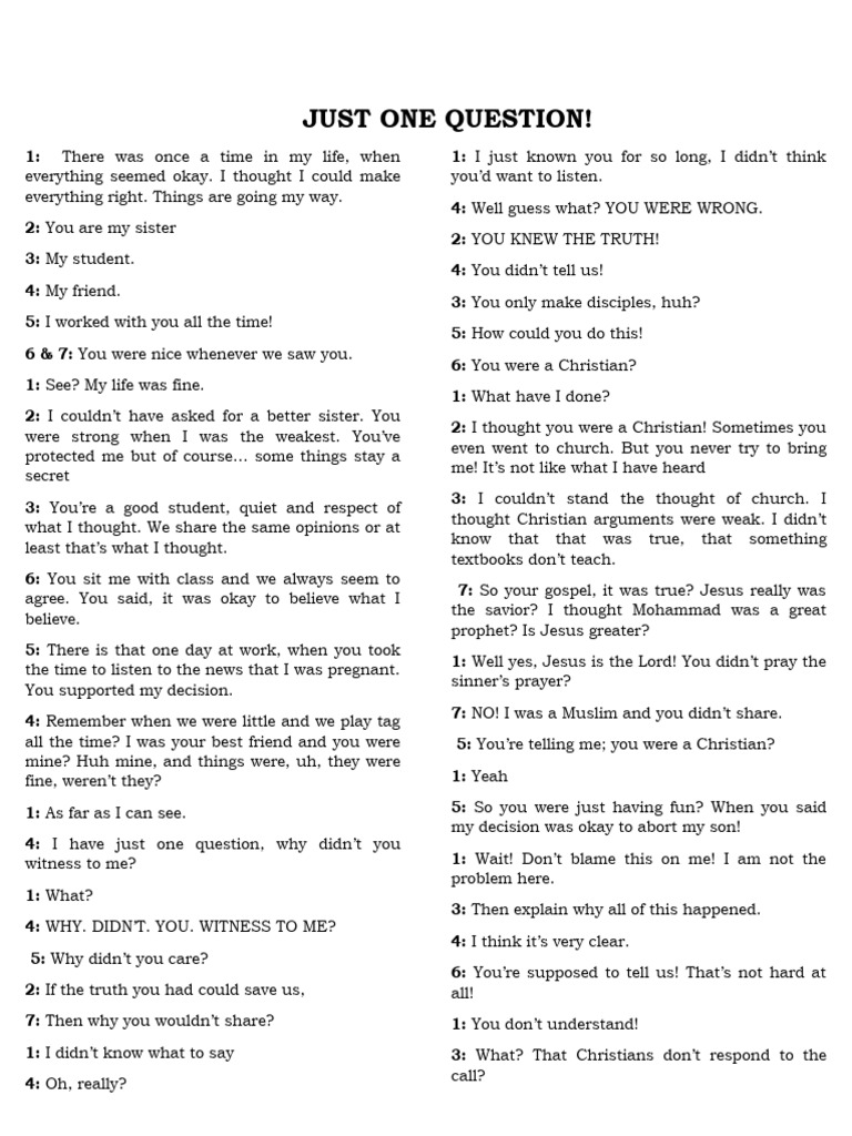 Just One Question | PDF | Jesus