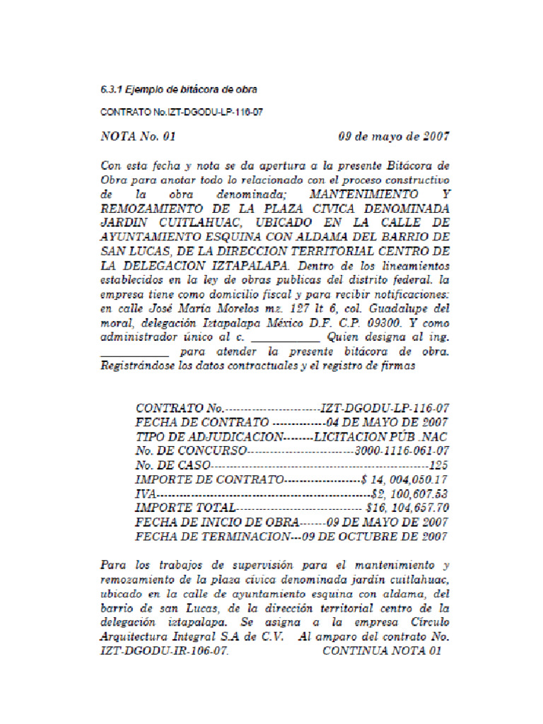 Ejemplo de Notas de Bitácora | PDF