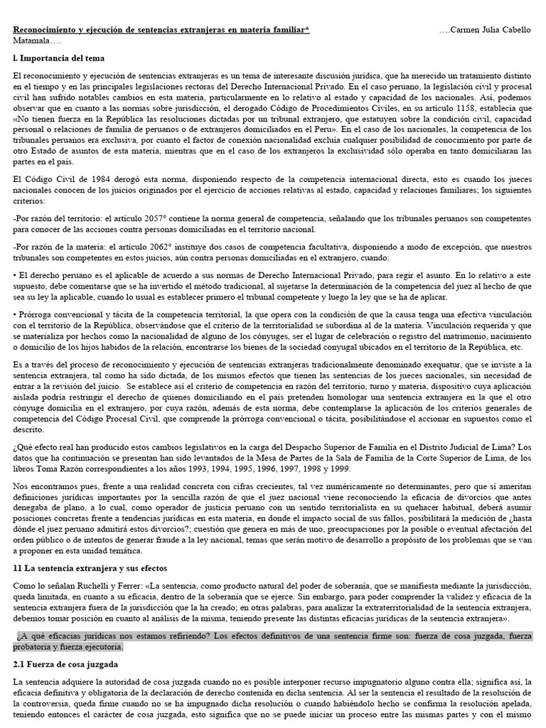 Reconocimiento y Ejecución de Sentencias Extranjeras en Materia ...