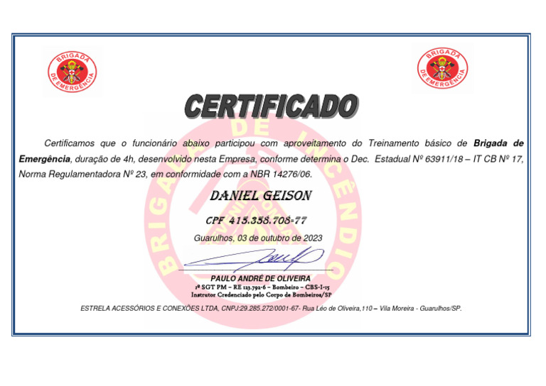 Certificado de Brigada | PDF