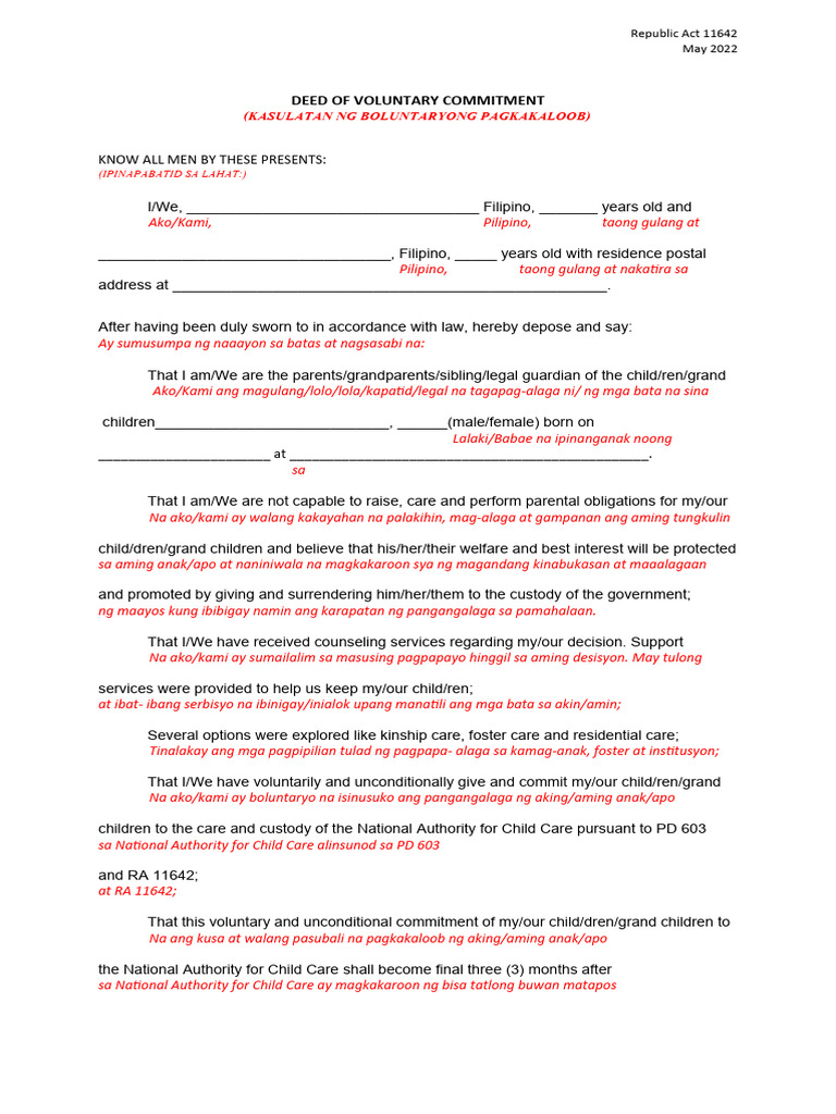 Deed of Voluntary Commitment | PDF