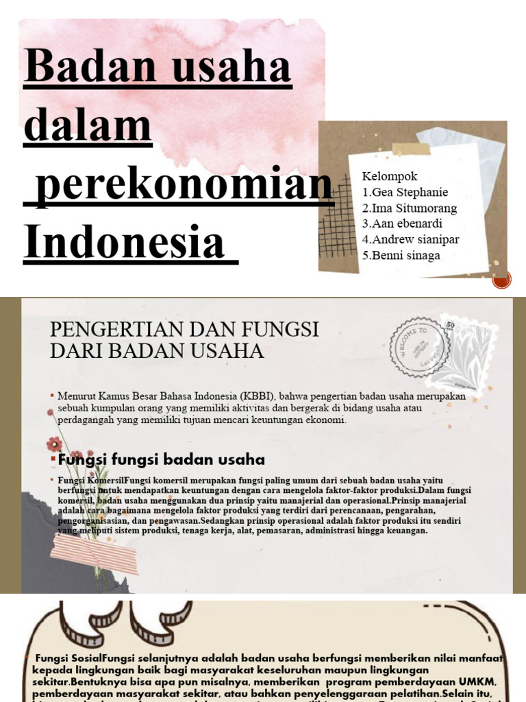 Badan Usaha Dalam Perekonomian Indonesia | PDF
