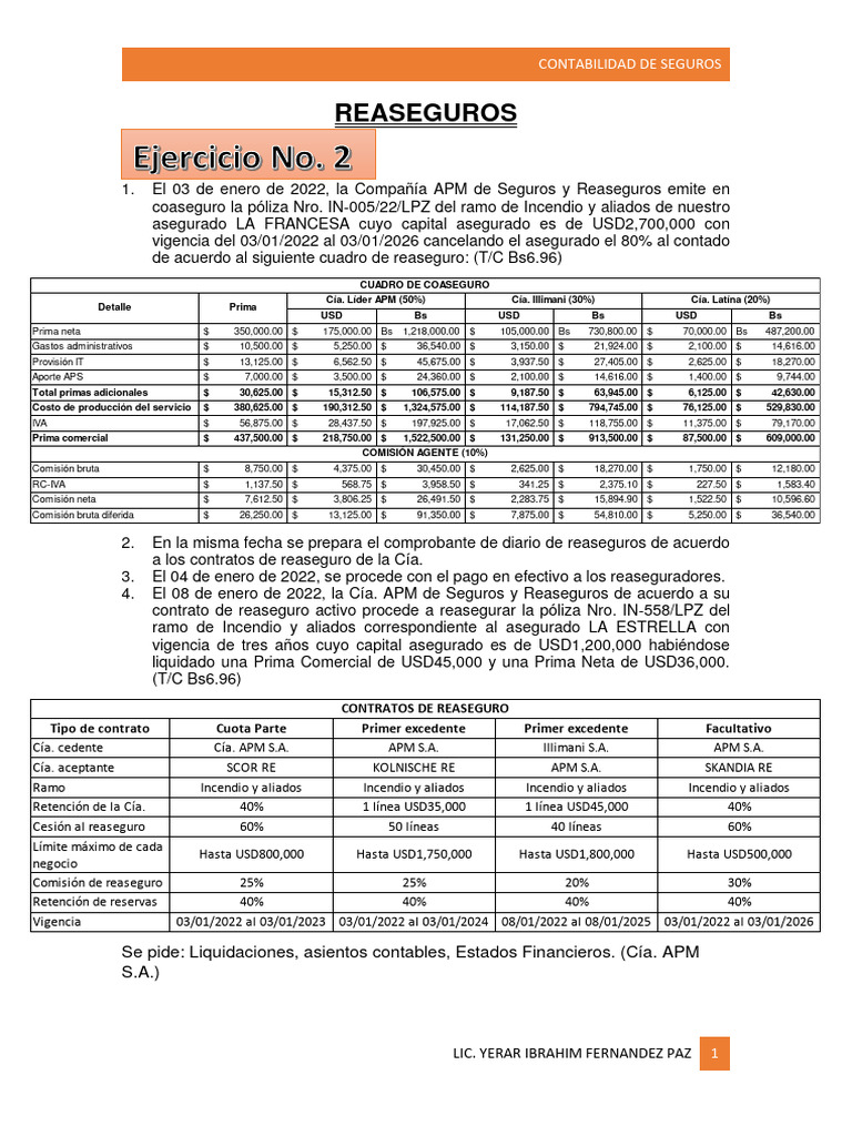 Ejercicio 2 Enunciado Más Solución | Descargar gratis PDF | Reaseguro | Seguro