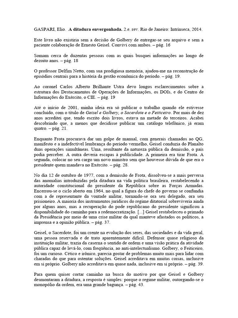 A Ditadura Envergonhada: Análise Histórica | PDF