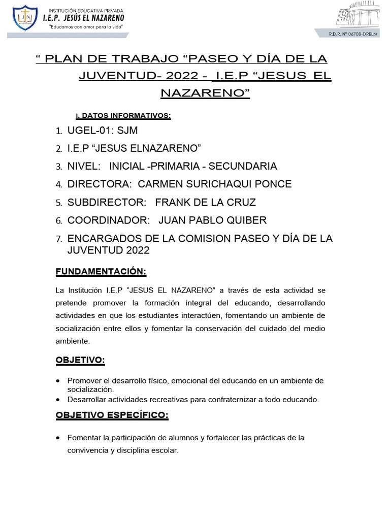 Plan Paseo NAZARENO | PDF