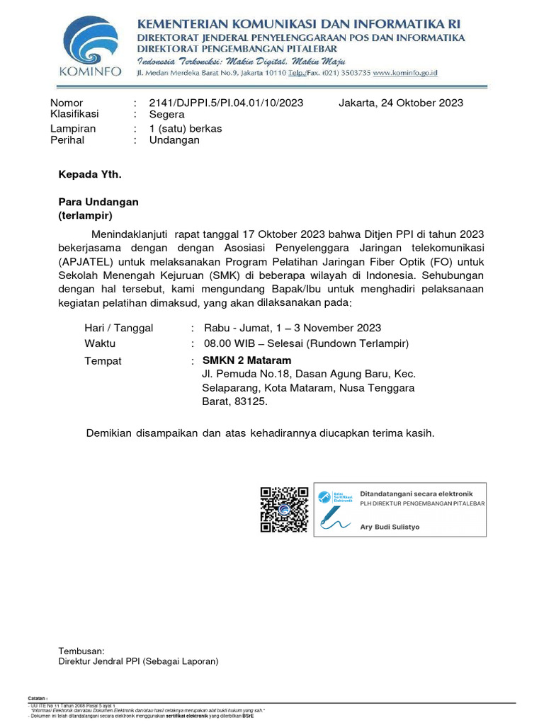 Kepada Yth. para Undangan (Terlampir) : Tembusan: Direktur Jendral PPI ...