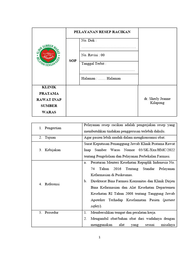 Sop Pelayanan Resep Racikan SW | PDF