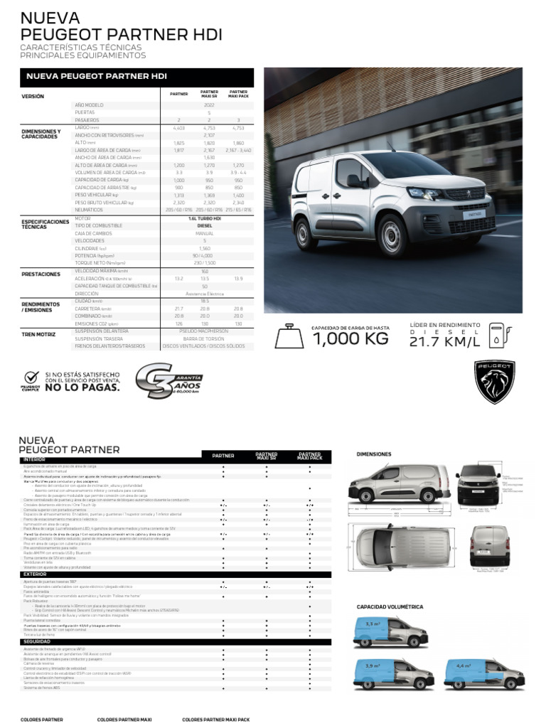 Peugeot Partner Especificaciones | Descargar gratis PDF | Estilos de ...