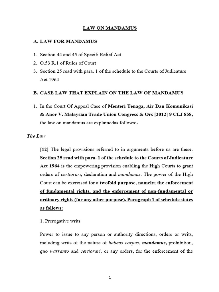 Law On Mandamus | PDF | Mandamus | Writ