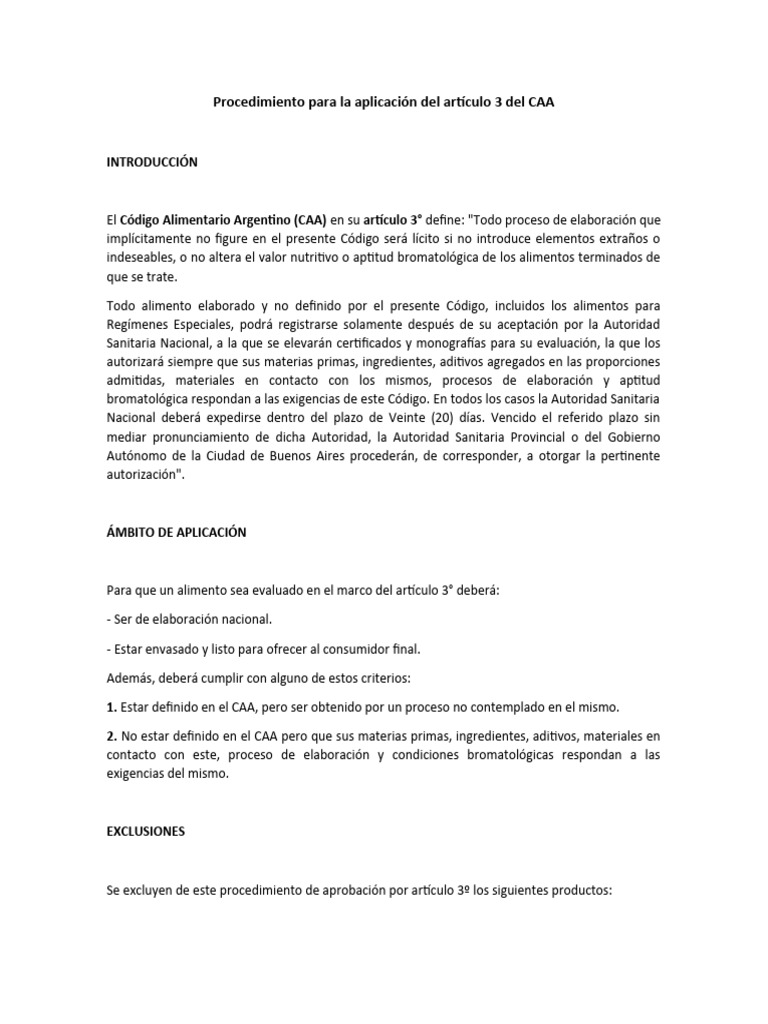 Procedimiento para la aplicación del artículo 3 del CAA | PDF | Alimentos