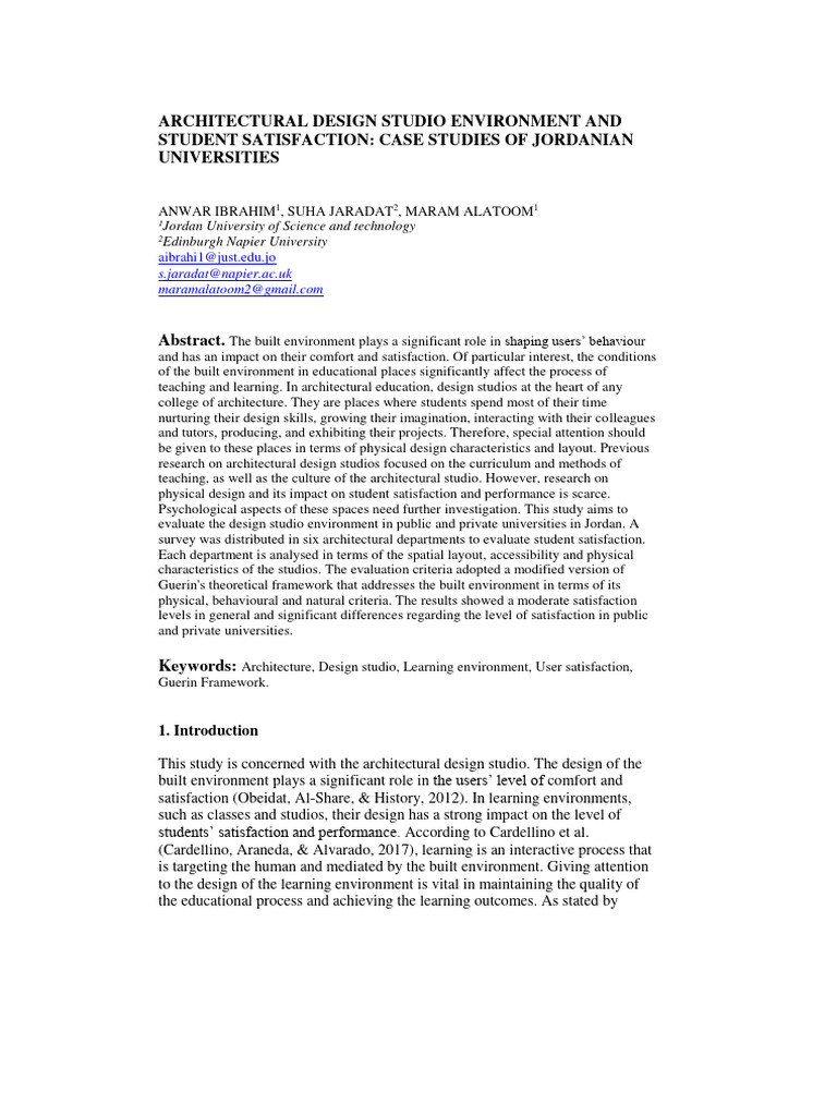 Student Satisfaction in Jordanian Design Studios | PDF | Lighting ...