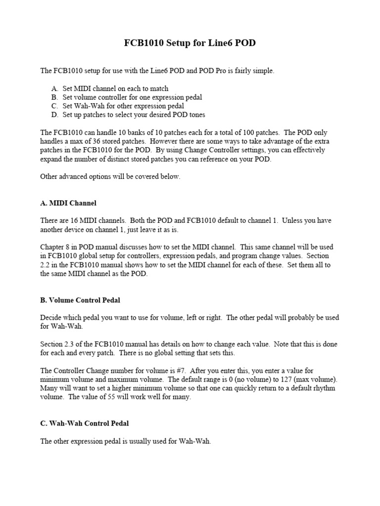FCB1010 Setup for Line6 POD Use | PDF | Audio Engineering | Sound ...