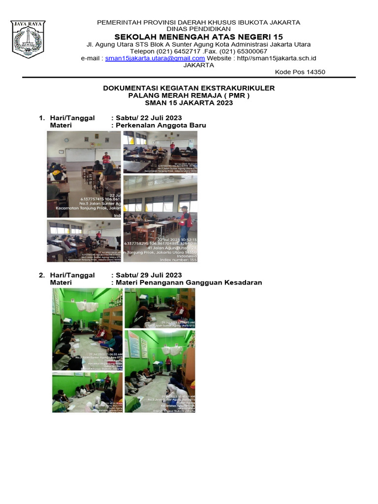 Dokumentasi Ekskul PMR SMAN 15 TW 3 THN 2023 | PDF