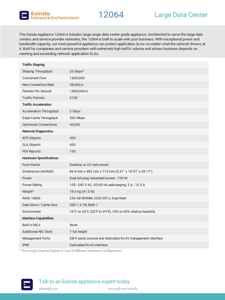 Datasheet - Exinda 12064 | PDF | Network Interface Controller | Computer Networking