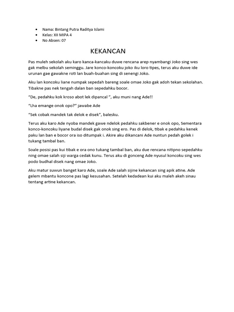 Cerkak Bahasa Jawa: Tema Kekancan | PDF | Pengembangan Diri