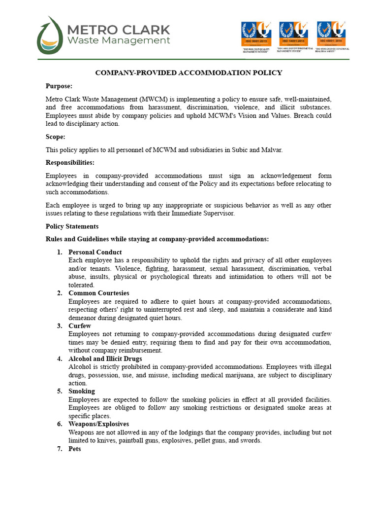 Company Accommodation Policy Overview | PDF | Business