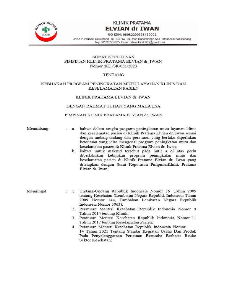 PMKP 1 Ep 2.2 SK Kebijakan Program PMKP | PDF