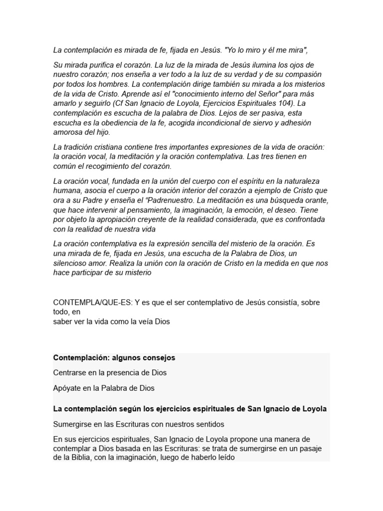La Contemplación en la Vida Cristiana | PDF