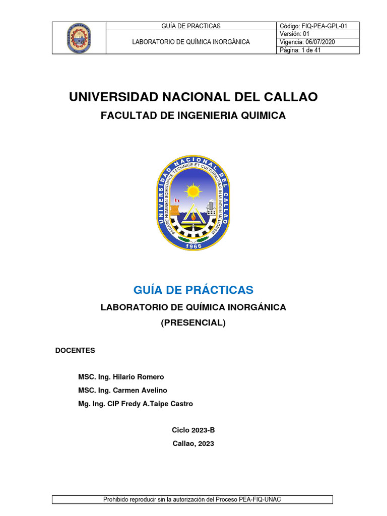 Guia Lab Qui Inorganica 2023 B | PDF