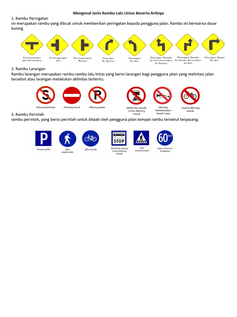 Mengenal Jenis Rambu Lalu Lintas Beserta Artinya | PDF