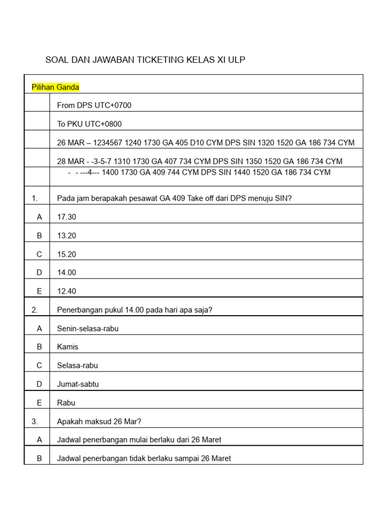 Soal Kelas Xi Ticketing Labindo | PDF