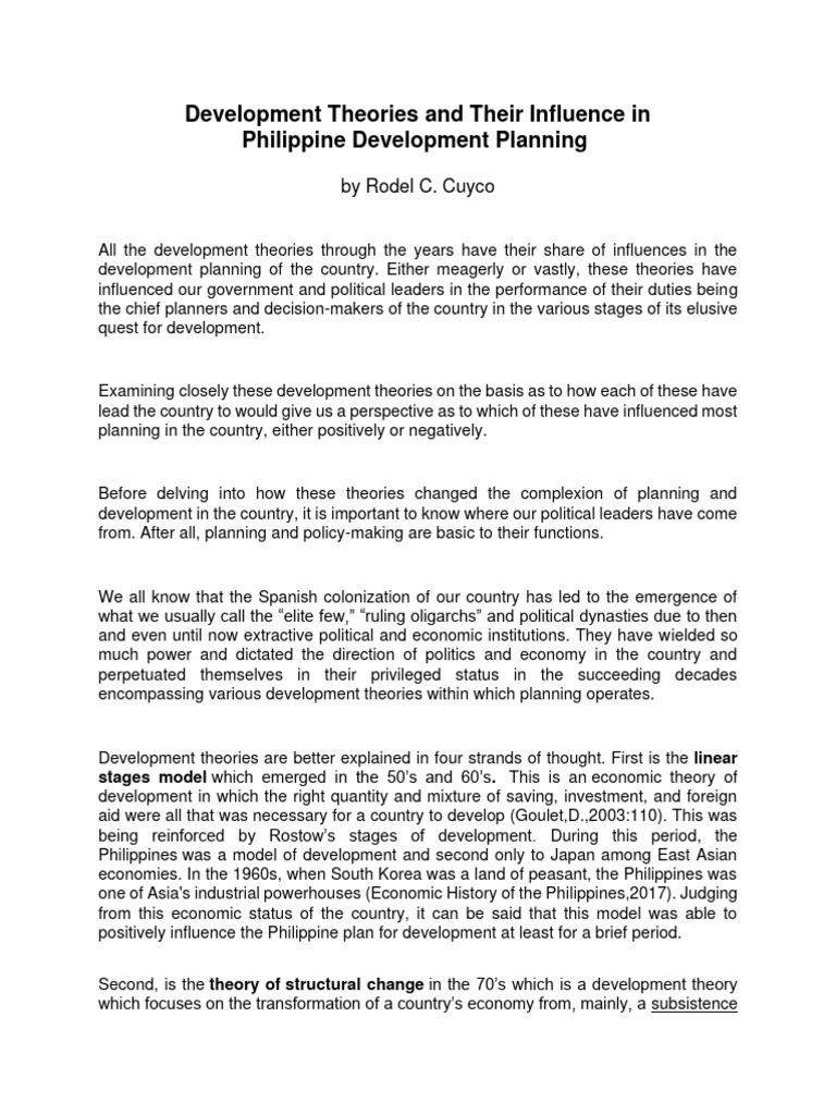 Development Theories and Their Influence in Philippine Development ...
