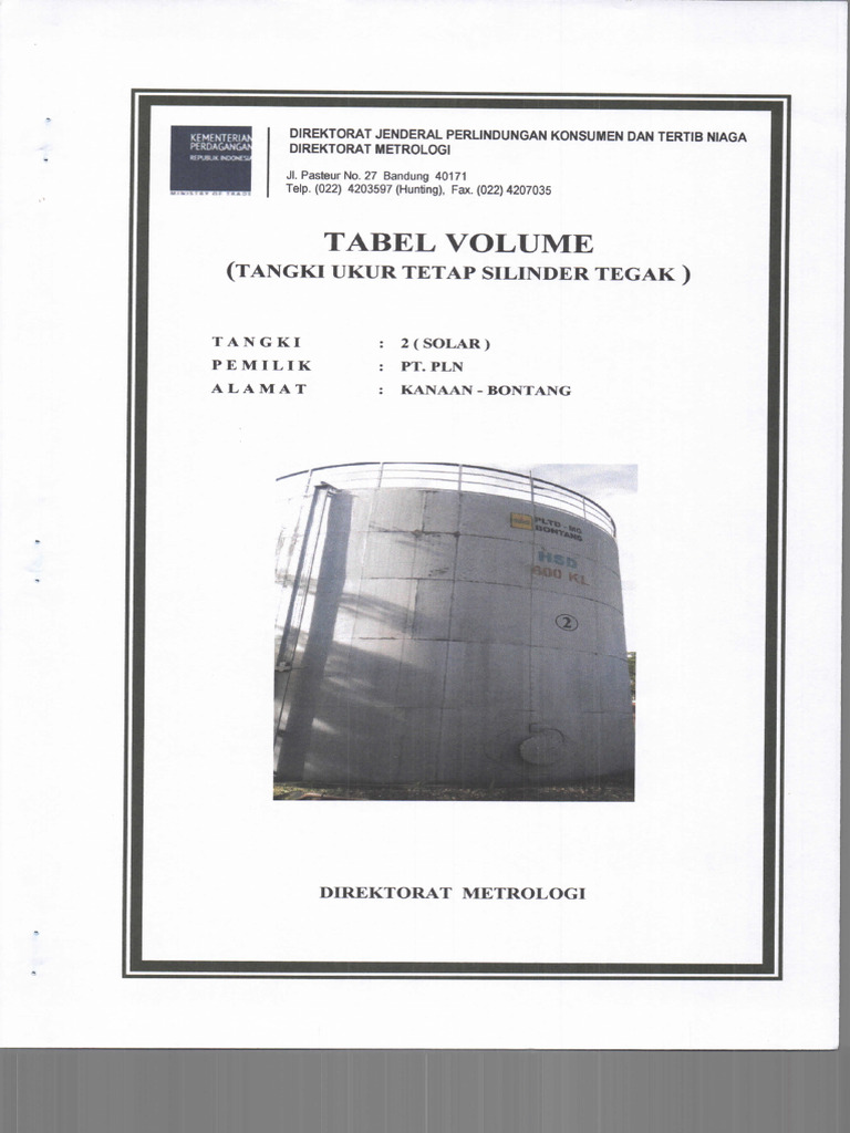 Tabel Vol Tangki 2 BTG007-1 | PDF