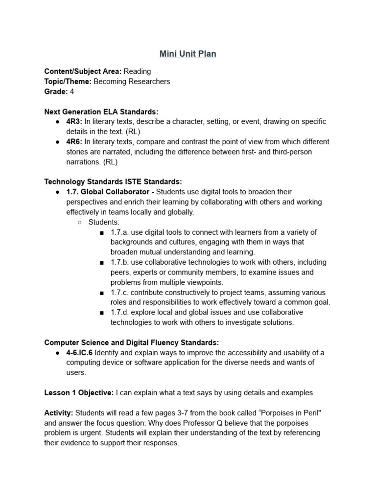 Edu 5230-01 Mini Unit Plan | PDF | Art | Computers