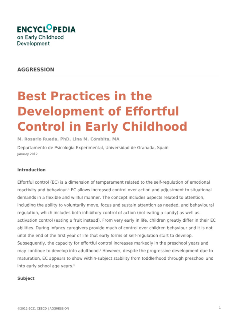 Best Practices Development Effortful Control Early Childhood | PDF | Executive Functions ...