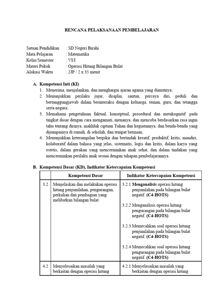 Rppbilangan Bulat Metode PBL | PDF