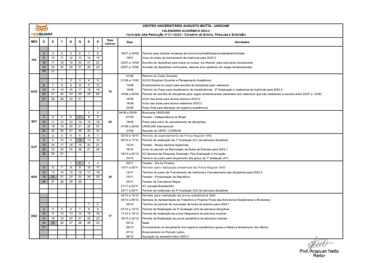 Calendario Academico 20232 Assinado | PDF