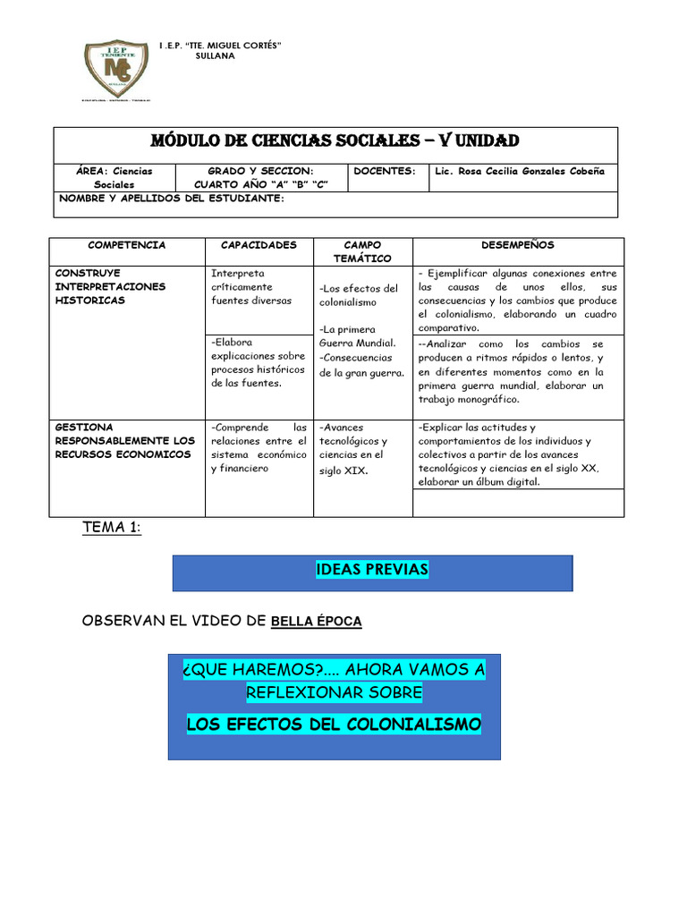 Modulo de 4to. CC - Ss 5 Unidad | PDF | Primera Guerra Mundial | Imperio ruso