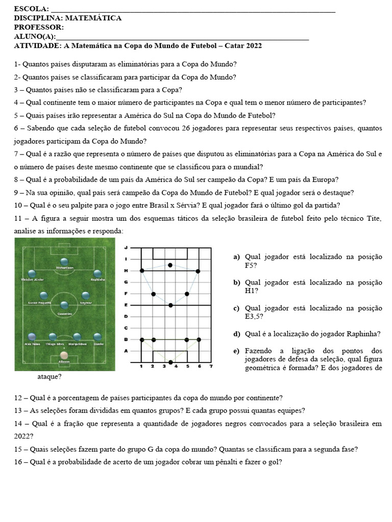 Matemática na Copa do Mundo 2022 | PDF | Copa do Mundo FIFA | Futebol