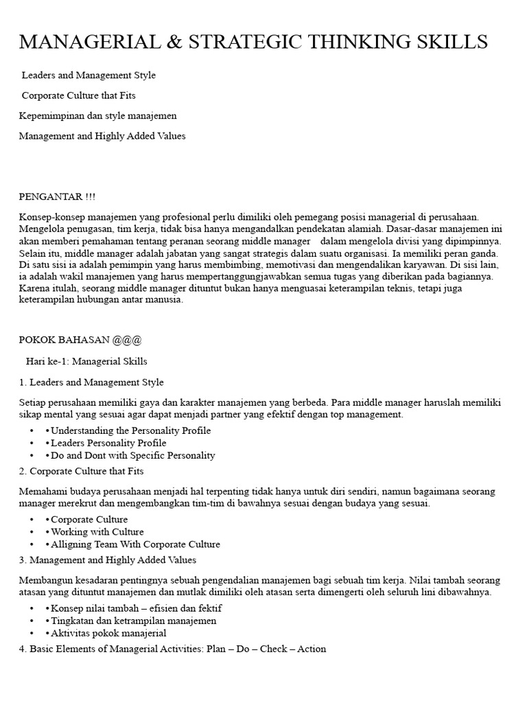 Managerial & Strategic Thinking Skills | PDF