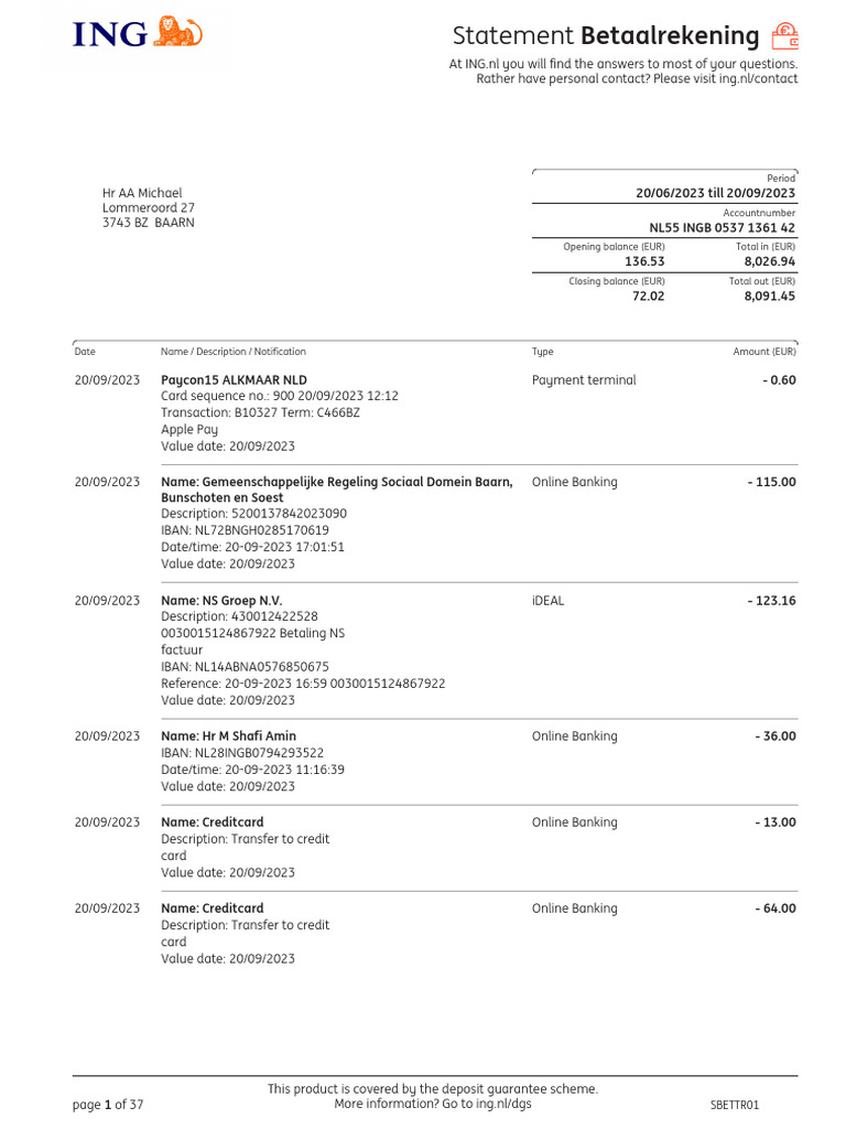 Betaalrekening Statement Summary | PDF | Apple Pay | Payments
