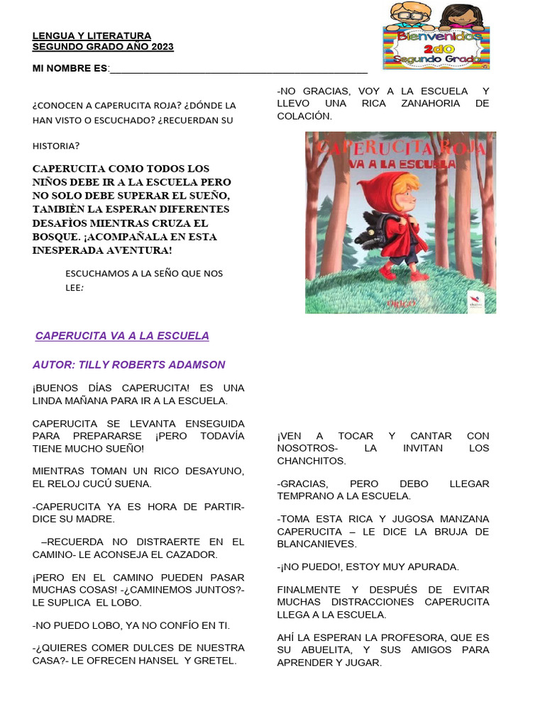 Cuadernillo de Lengua Segundo 2023 | PDF | Caperucita Roja