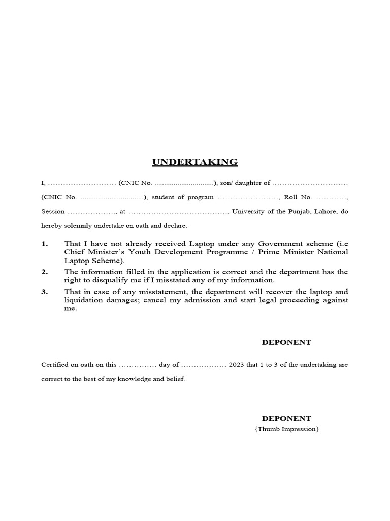 Undertaking For LAPTOP | PDF