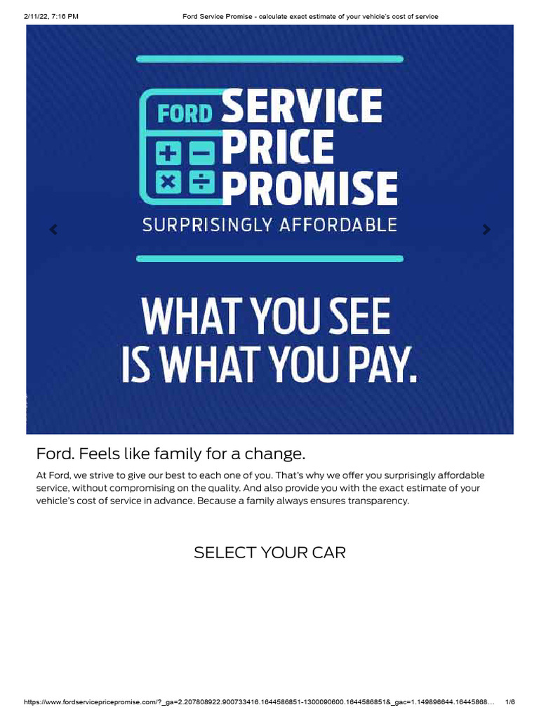 Ford Service Promise - Calculate Exact Estimate of Your Vehicle's Cost ...