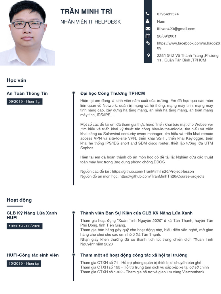 TranMinhTri CV | PDF